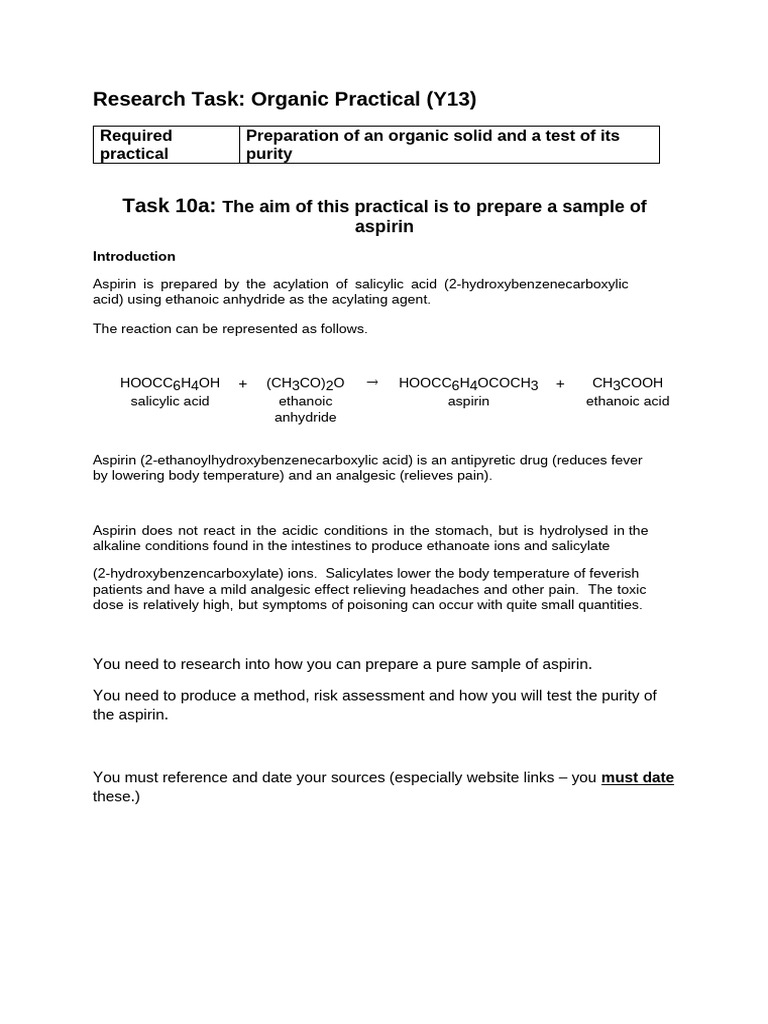 Research Task Organic Practical 10 for Y13 | PDF