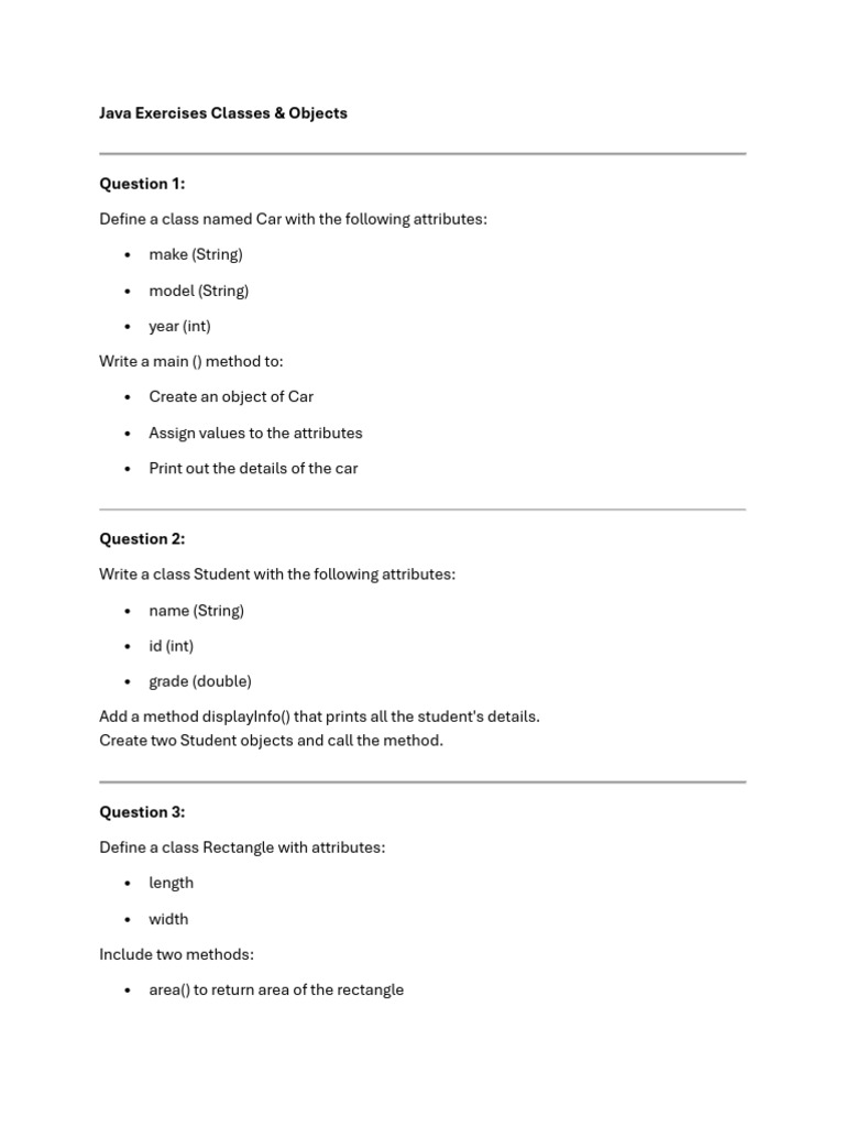 01 Java Exercises Classes and Objects | PDF