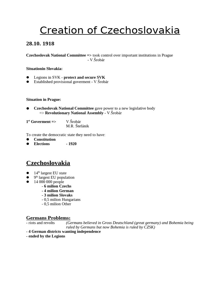 Formation of Czechoslovakia in 1918 | PDF | Slovakia | Czechoslovakia
