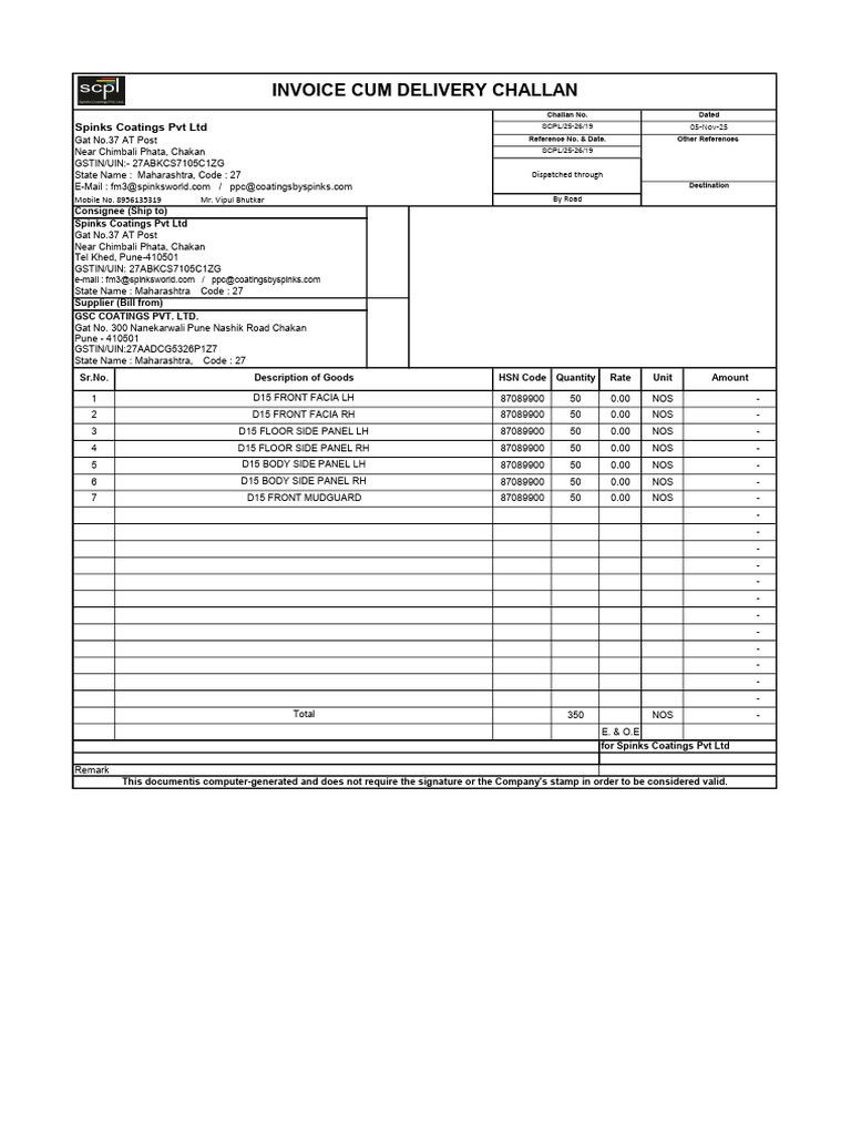GSC Job Work Challan 05 Dec.25 | PDF | Road Transport | Land Transport