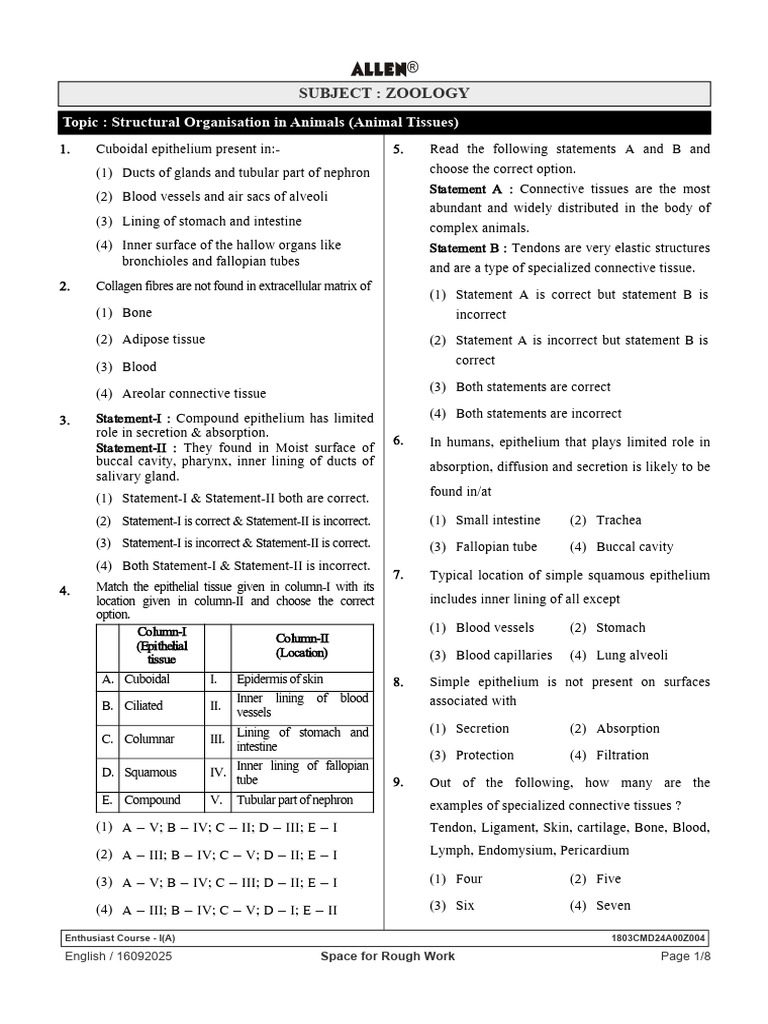 04. 1609 Structural Organisation in Animals Animal Tissues RS 04 SC ...