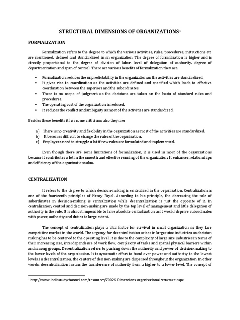 Structural Dimensions of Organizations | PDF | Organizational Structure ...