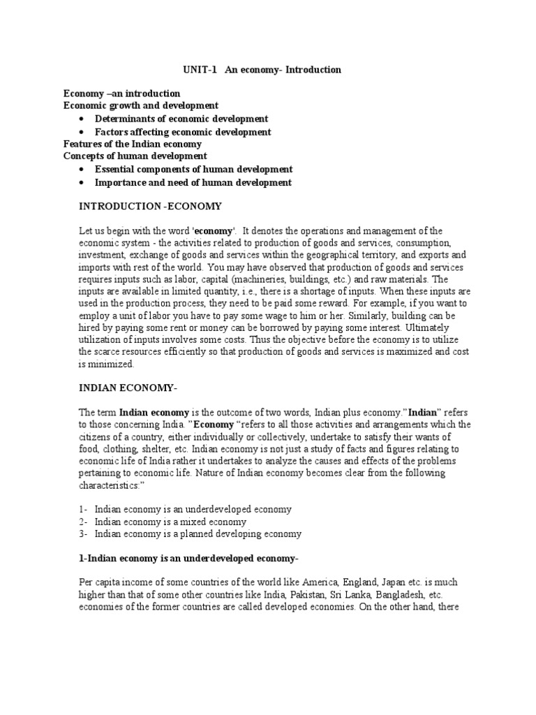 Indian Economy Notes | PDF | Economic Development | Economics