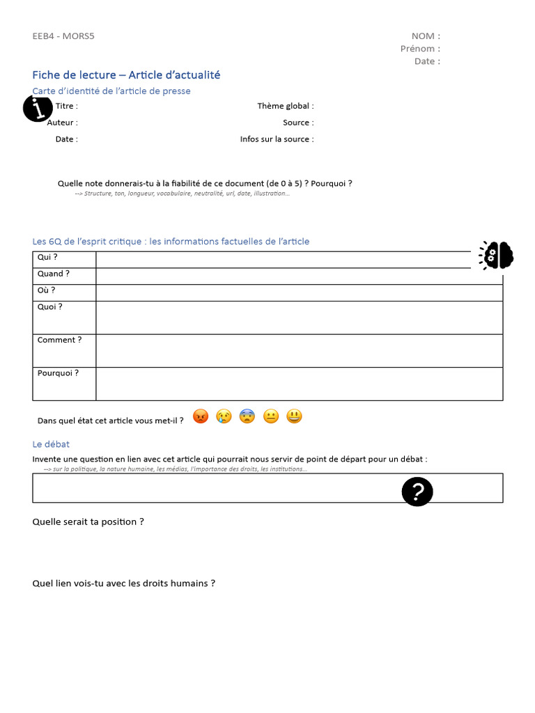 Fiche de lecture d'article d'actualité | PDF