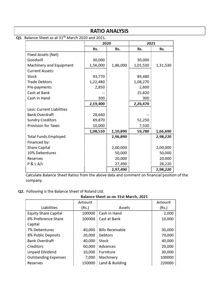 Ratio Analysis - Worksheet | PDF | Balance Sheet | Equity (Finance)