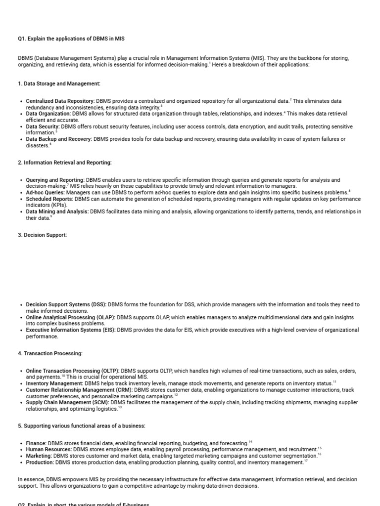 MIS Big Questions Ans (10) | PDF | Computer Network | Databases