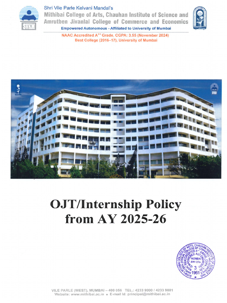 OJT - Internship Policy 2025-26 | PDF
