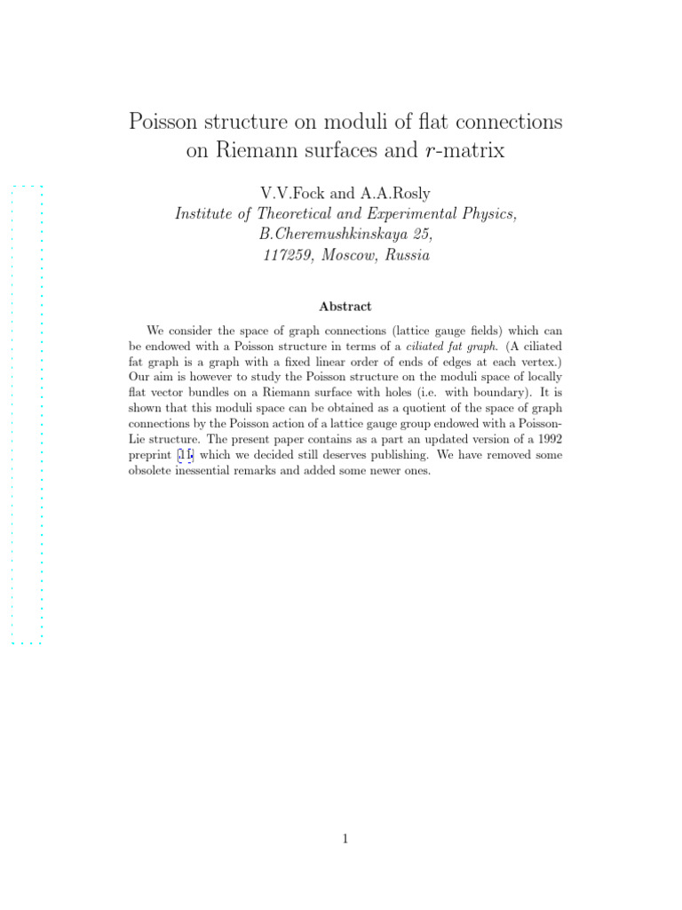 Poisson Structure on Moduli of Flat Connections | PDF | Manifold ...