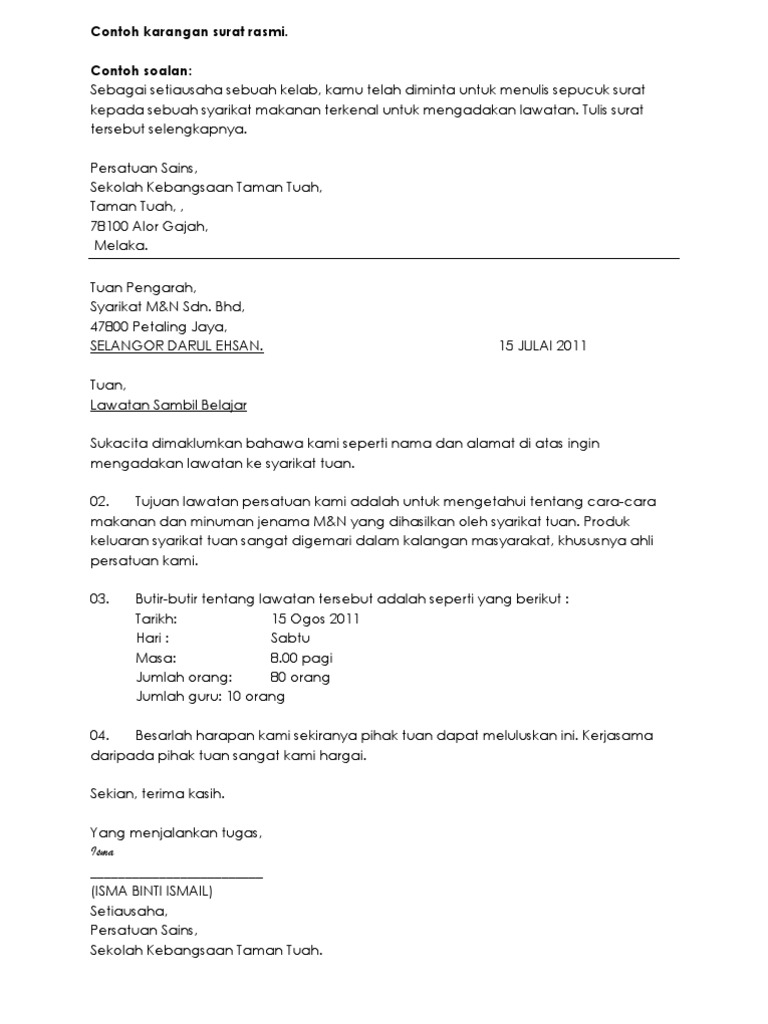 Contoh Karangan Surat Rasmi | PDF