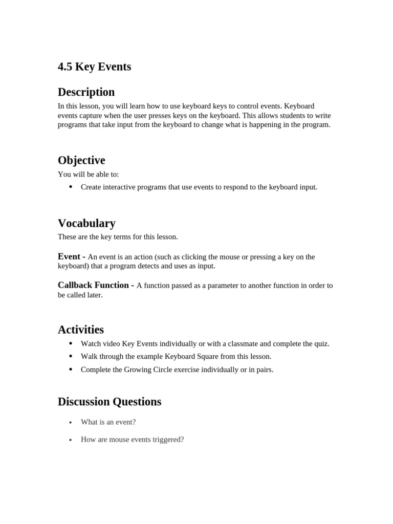Keyboard Events in Interactive Programs | PDF