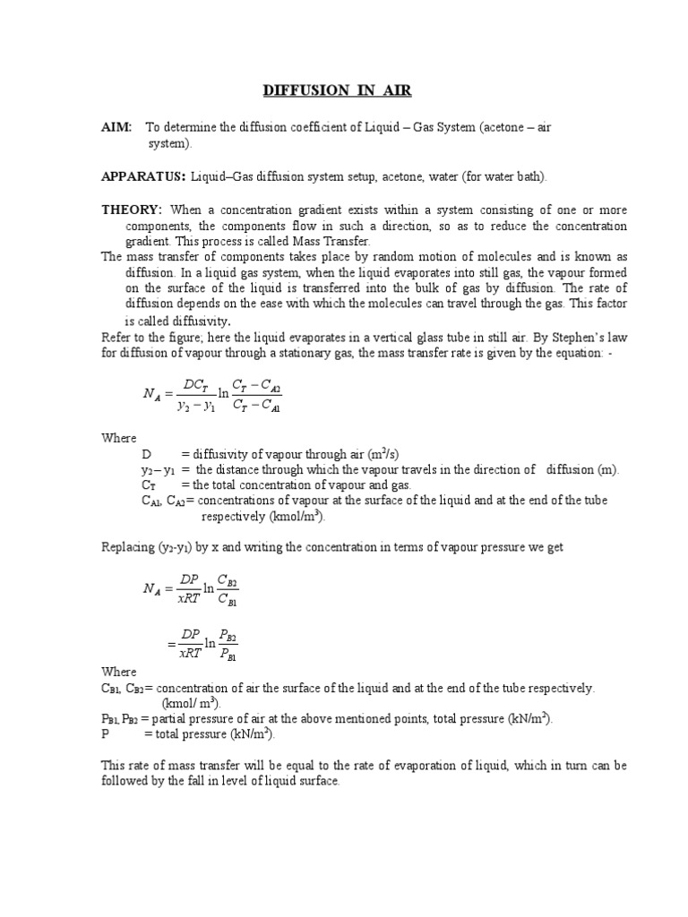 Diffusion Coefficient in Acetone-Air System | PDF | Air Conditioning ...