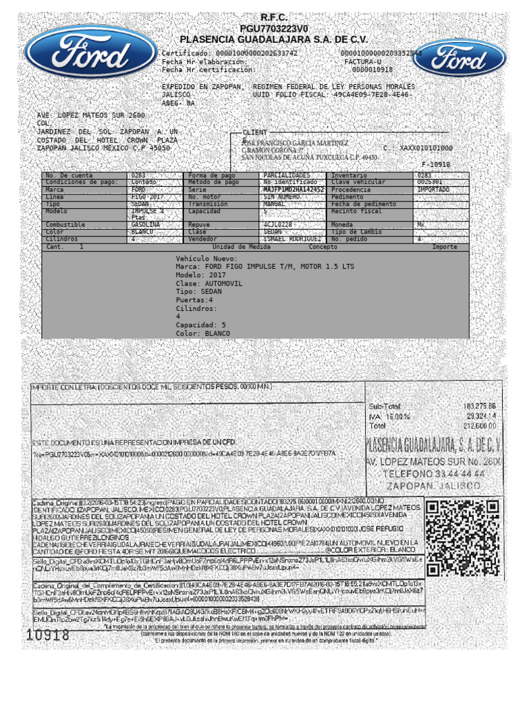 Factura Ford 2016 | PDF | Tecnologías automotrices | Vehículo de motor