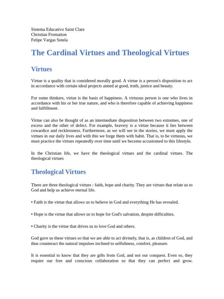 Clase_Las Virtudes Cardinales y Las Virtudes Teologales | PDF | Virtue ...