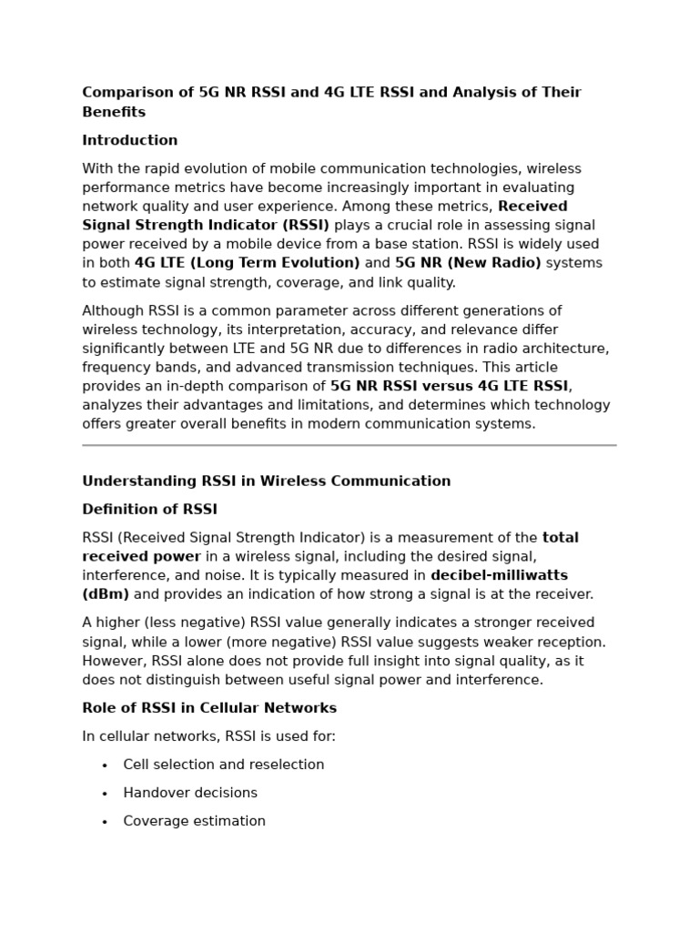 Comparison of 5G NR RSSI and 4G LTE RSSI and Analysis of Their Benefits ...