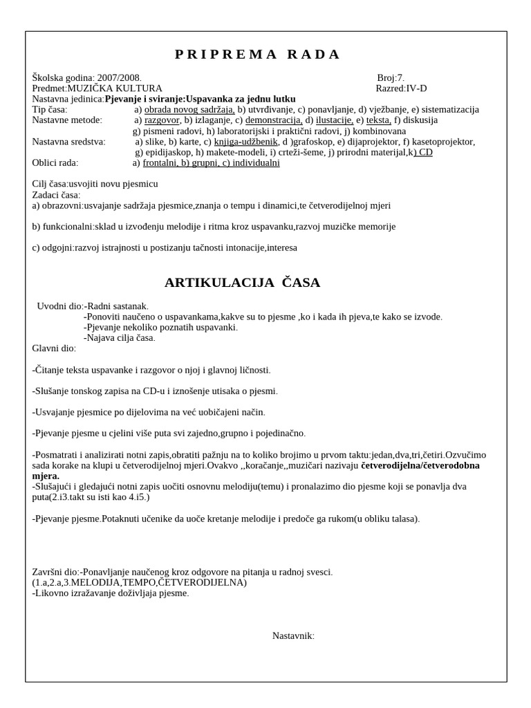 Pjevanje I Sviranje Uspavanka Za Jednu Lutku | PDF