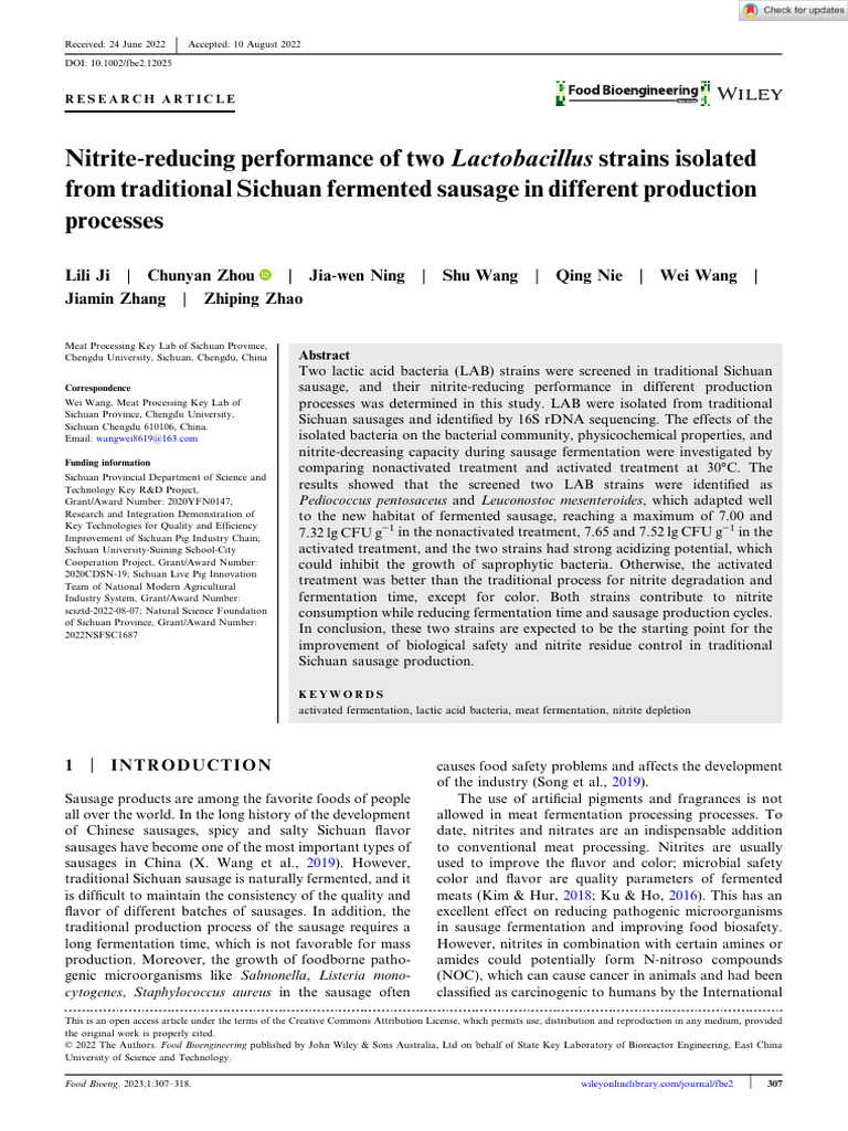 Nitrite Reduction in Sichuan Sausage | PDF | Fermentation