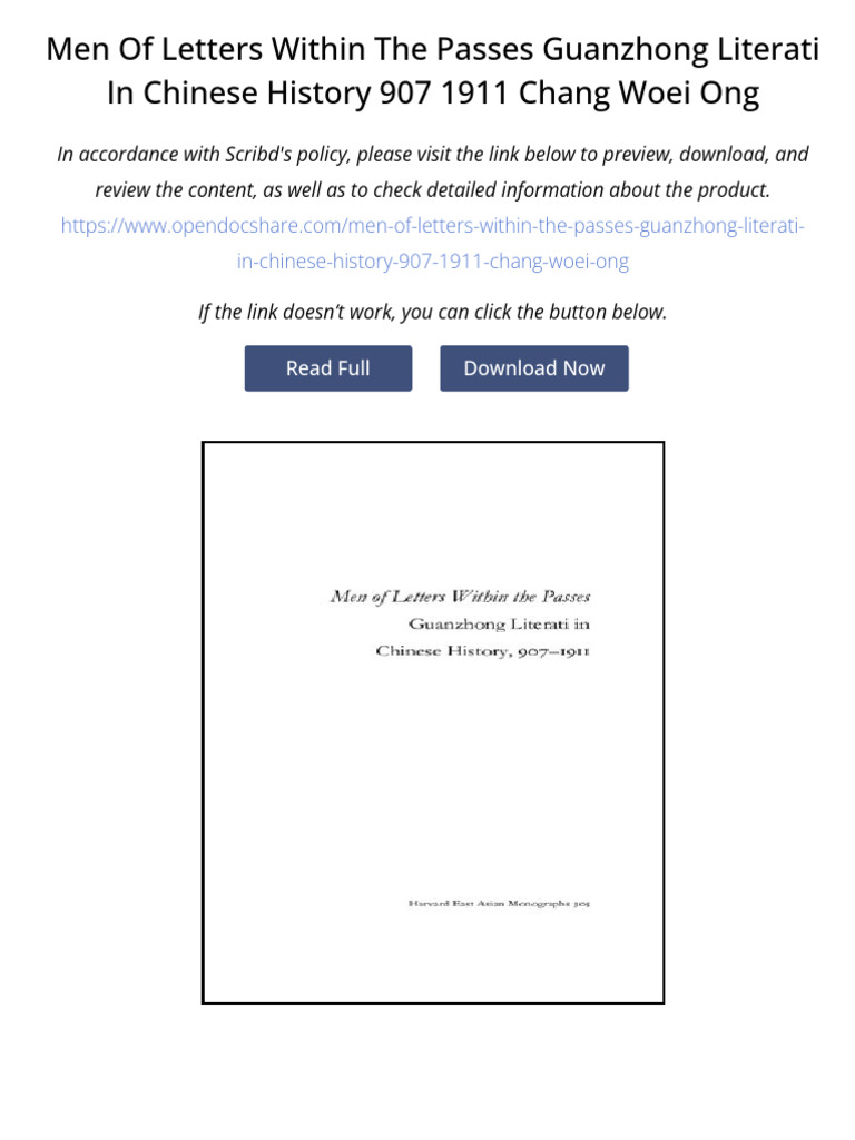 Men of Letters within the Passes Guanzhong Literati in Chinese History ...