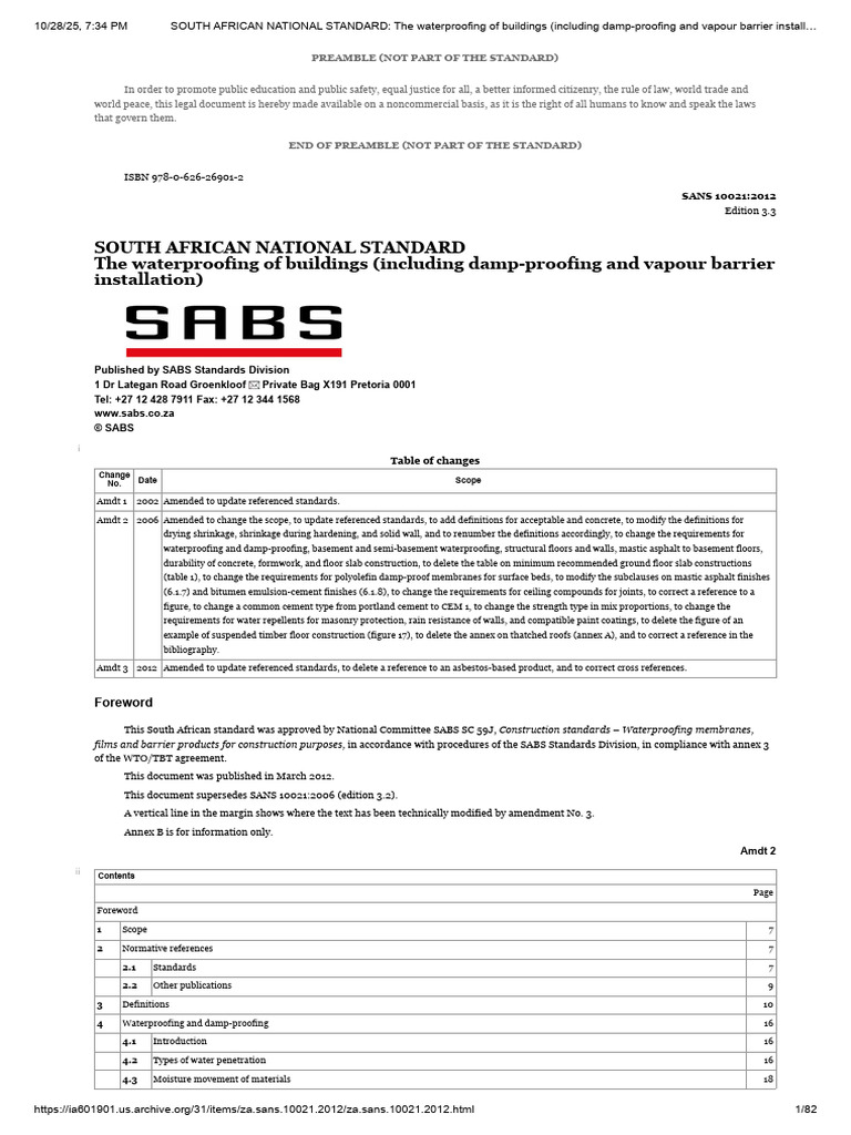 SABS WATERPROOFING DETAILS | PDF | Concrete | Roof