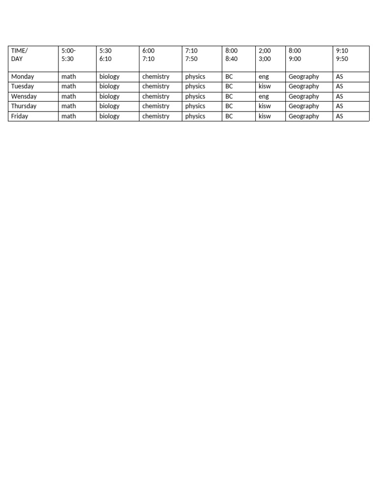 Time Table | PDF