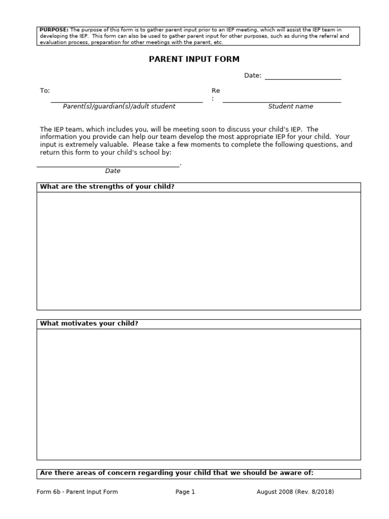 6b Parent Input Form | PDF