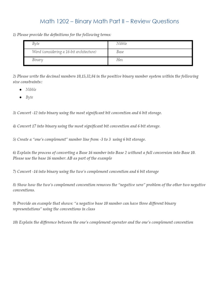 Base Math Review Questions | PDF | Bit | Lexicology
