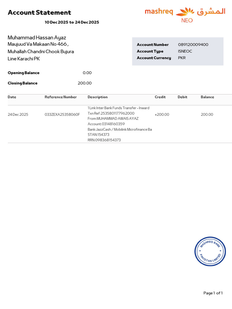Mahreeq Bank Statement | PDF