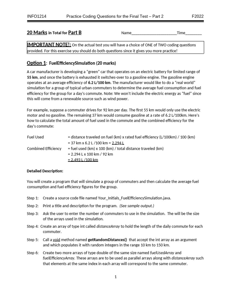 INFO-1214 Final Test Practice Coding Questions - Part 2 | PDF | Fuel ...