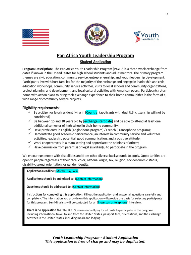Pan Africa Youth Leadership Program Application | PDF | Leadership ...