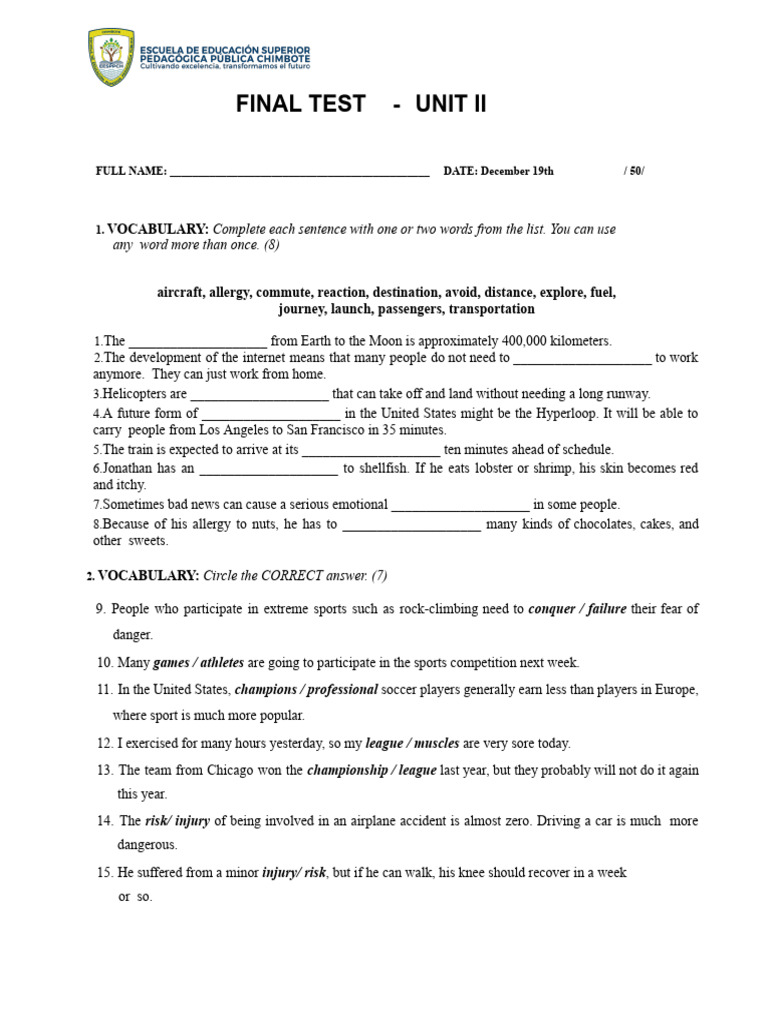 Final Unit Test-peda Ingles.docx | PDF