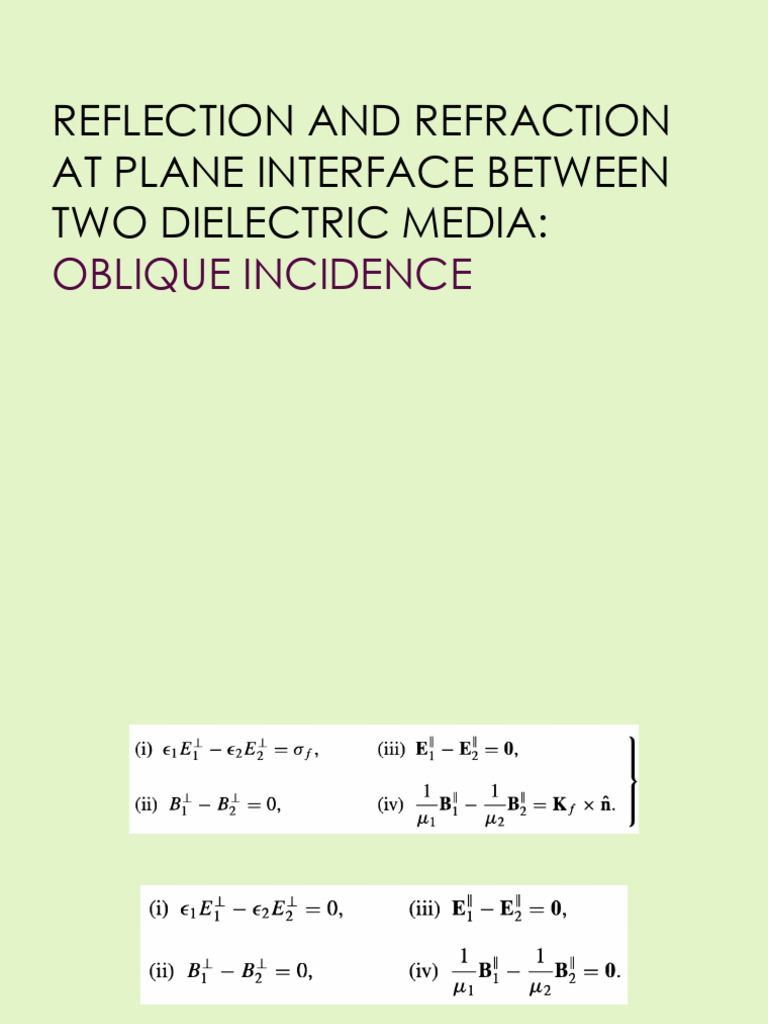 Reflection and Refraction at Oblique Incidence | PDF | Reflection ...