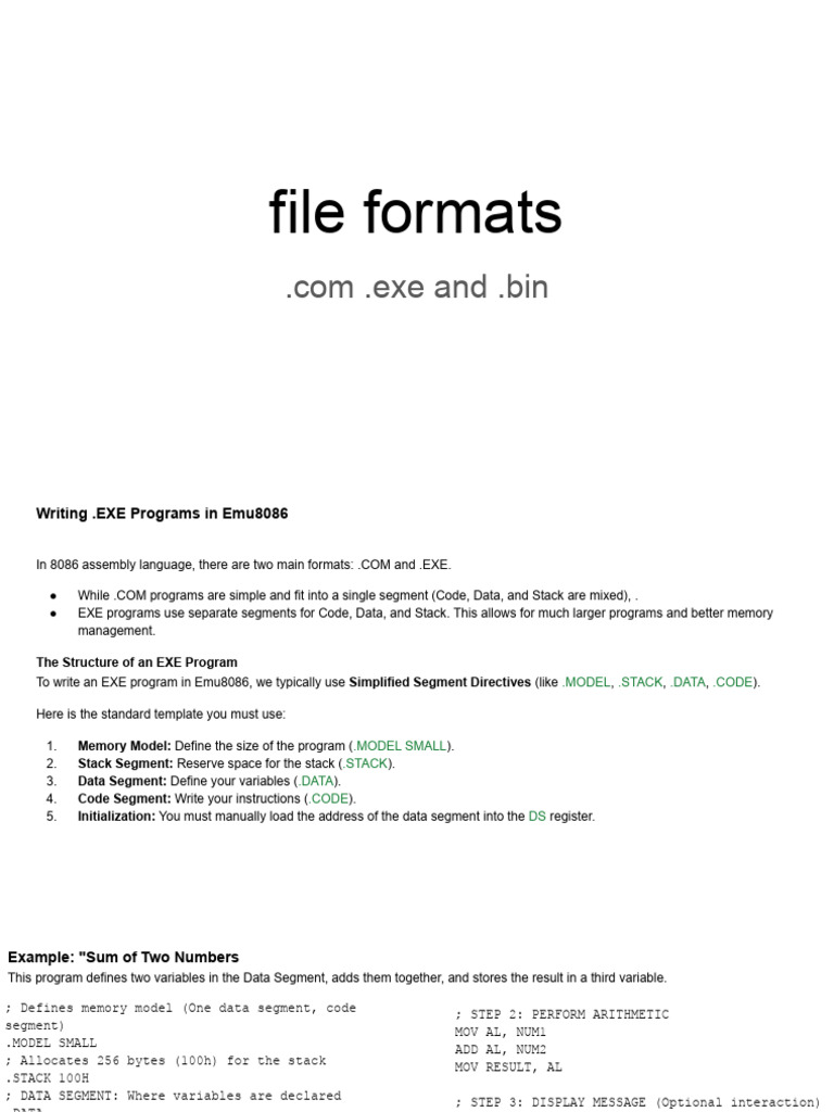 file formats | PDF | Assembly Language | Bios