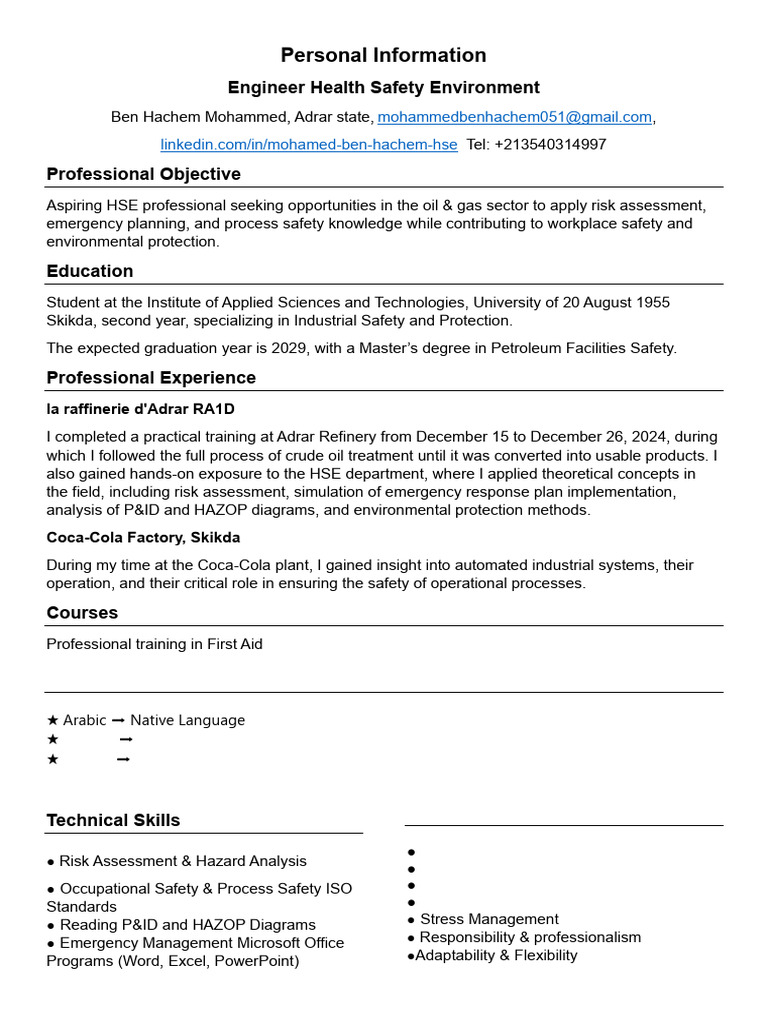 CV Ben Hachem Mohamed | PDF