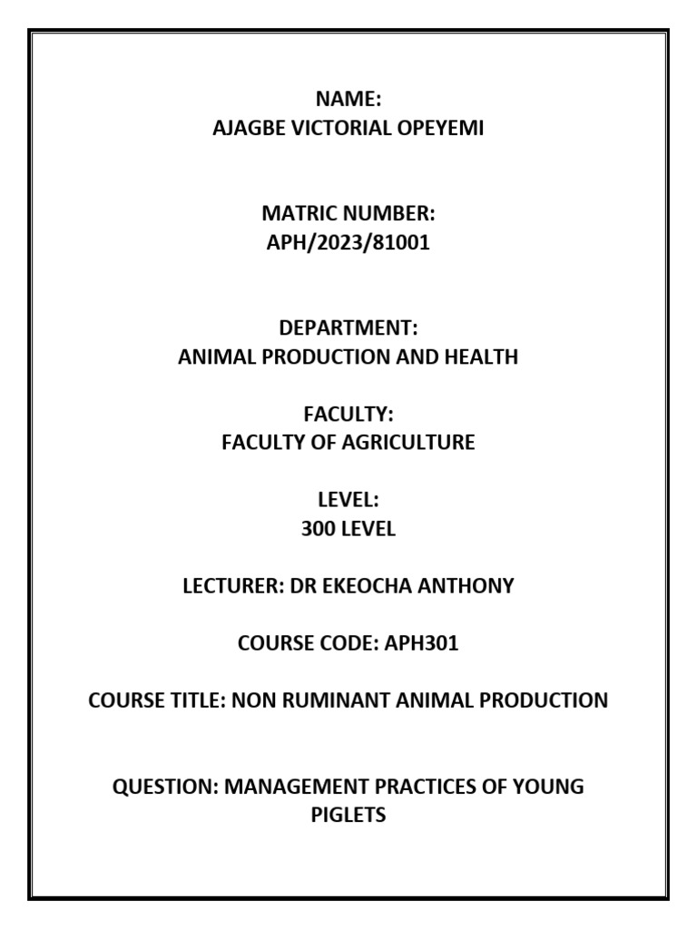 Young Piglet Management Practices Guide | PDF | Pig | Breastfeeding