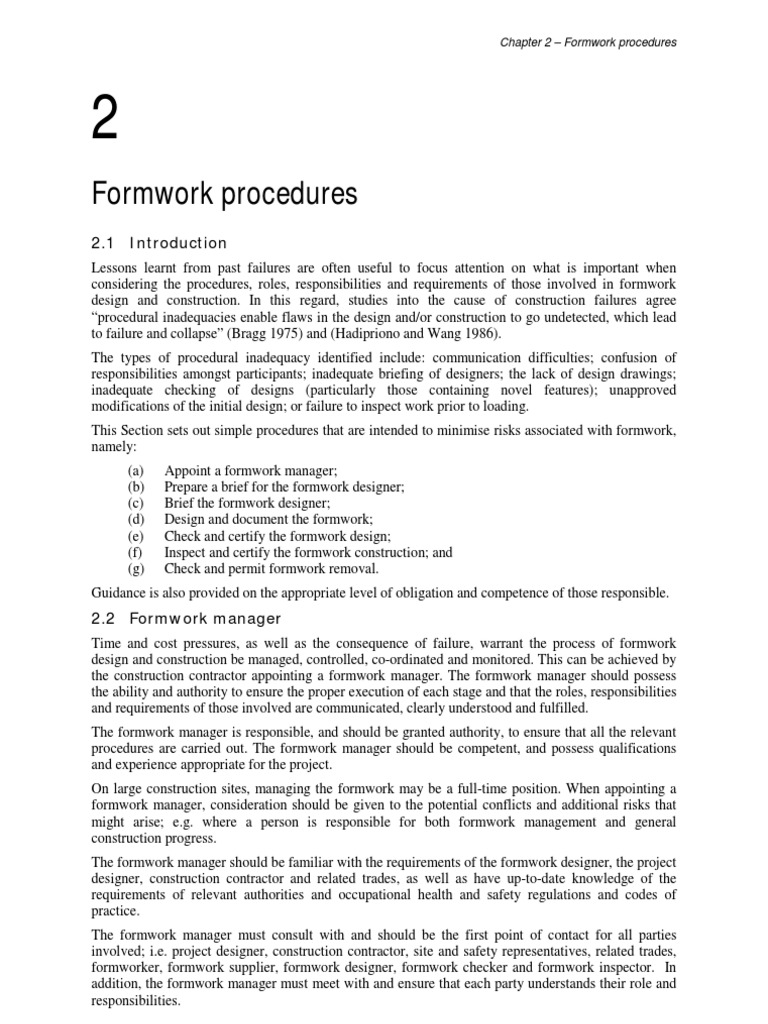 Chapter 2 - Formwork Procedures | PDF | Concrete | Risk