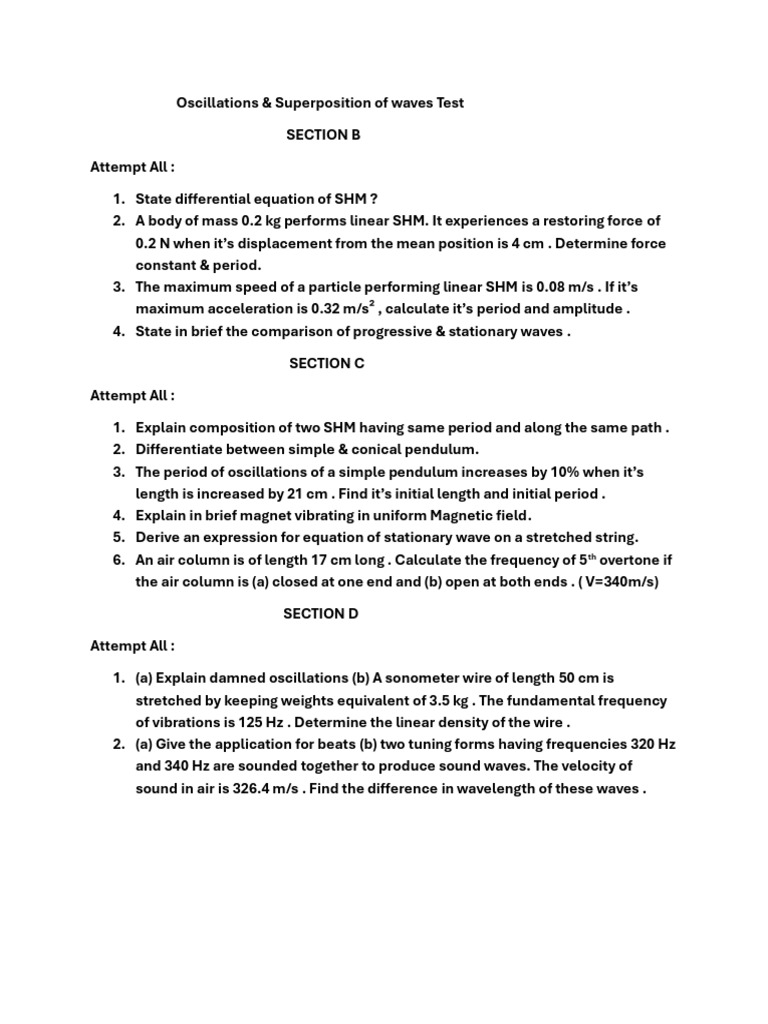 Oscillations Superposition of Waves | PDF