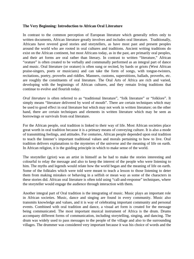 Introduction to African Oral Literature | PDF | Oral Literature | Oral ...