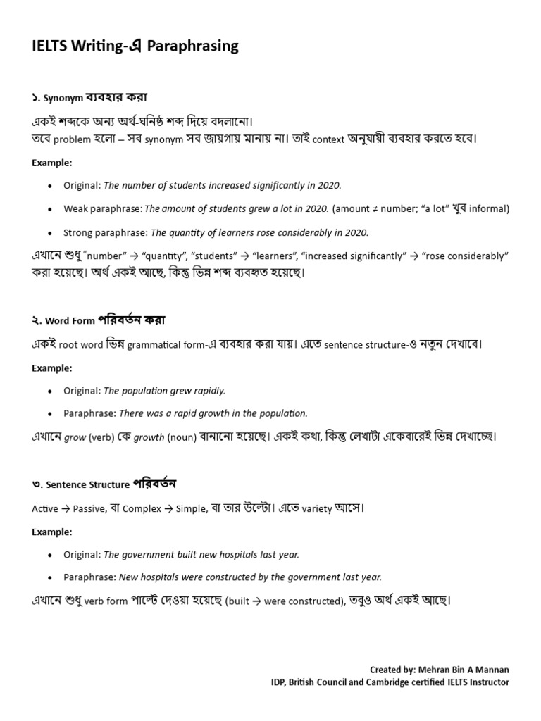 IELTS Writing Paraphrasing Techniques | PDF | Sentence (Linguistics) | Verb