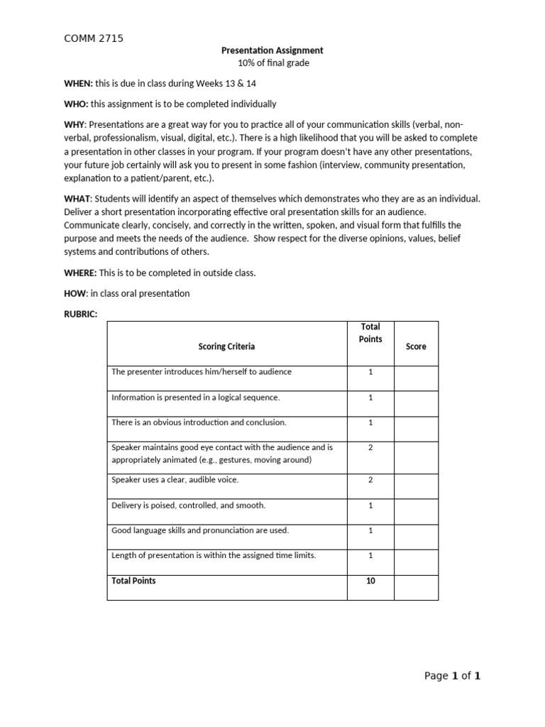 COMM 2715 Individual Presentation Guide | PDF
