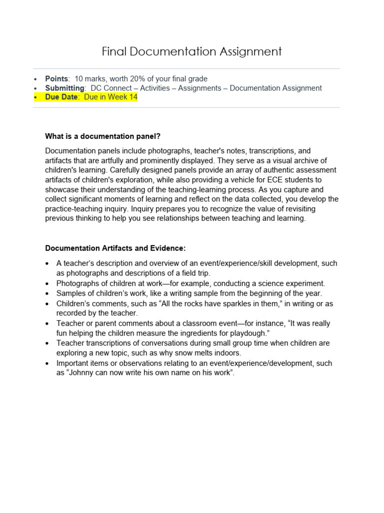 6 - Final Documentation Assignment Instructions | PDF | Teachers | Learning