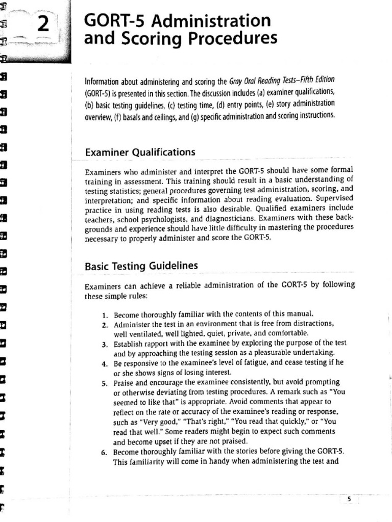 GORT5 Administration and Scoring | PDF