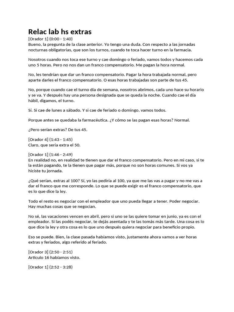 Relac Lab Hs Extras | PDF | Derecho laboral | Relaciones Industriales