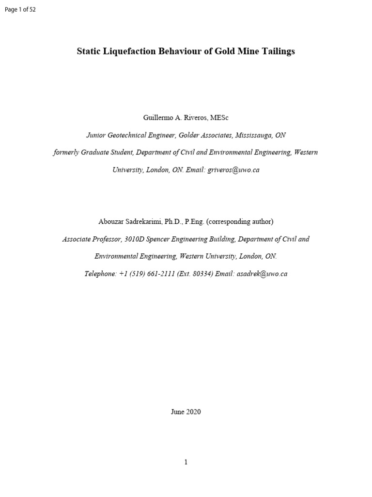 Gold Mine Tailings Static Liquefaction Study | PDF | Soil Mechanics ...