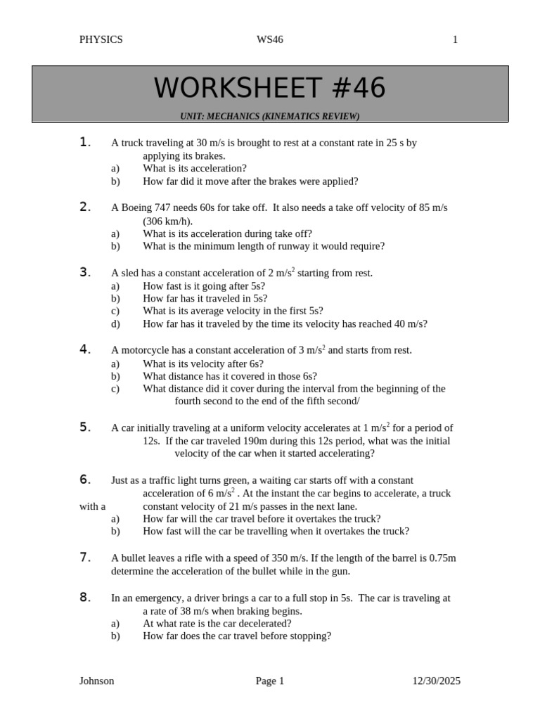 Kinematics Problems and Solutions | PDF | Acceleration | Velocity