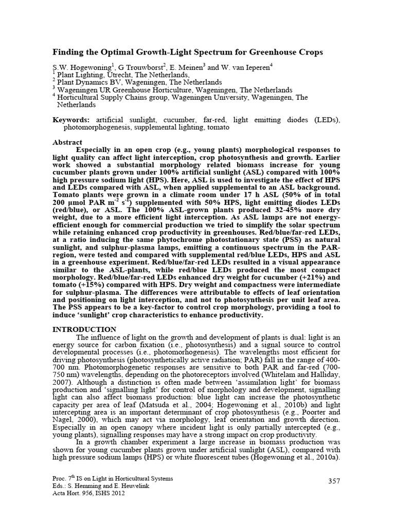 Finding the Optimal Growth-Light Spectrum for Greenhouse Crops | PDF ...