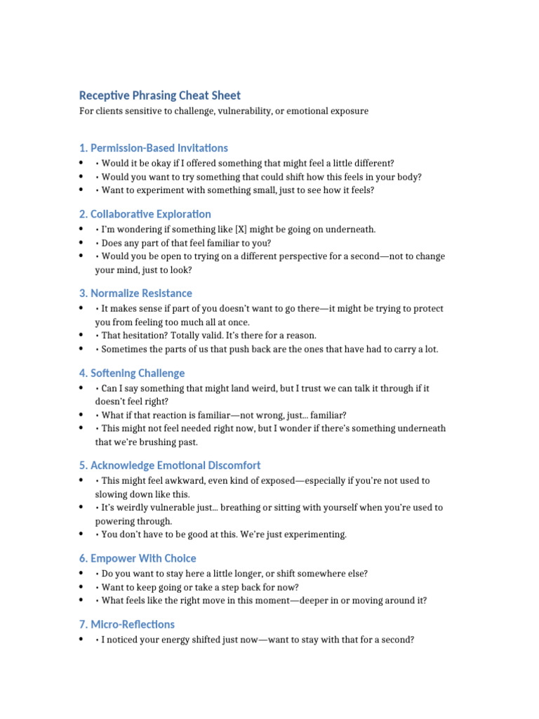 Receptive Phrasing Techniques Guide | PDF