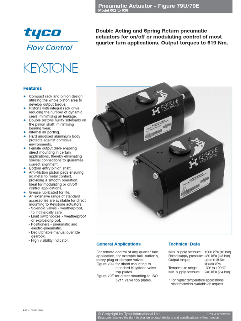 Keystone Pneumatic F79U | PDF | Valve | Mechanical Engineering