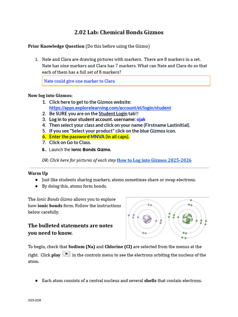 2.02 Lab - Chemical Bonds - Gizmos | PDF | Ion | Atoms