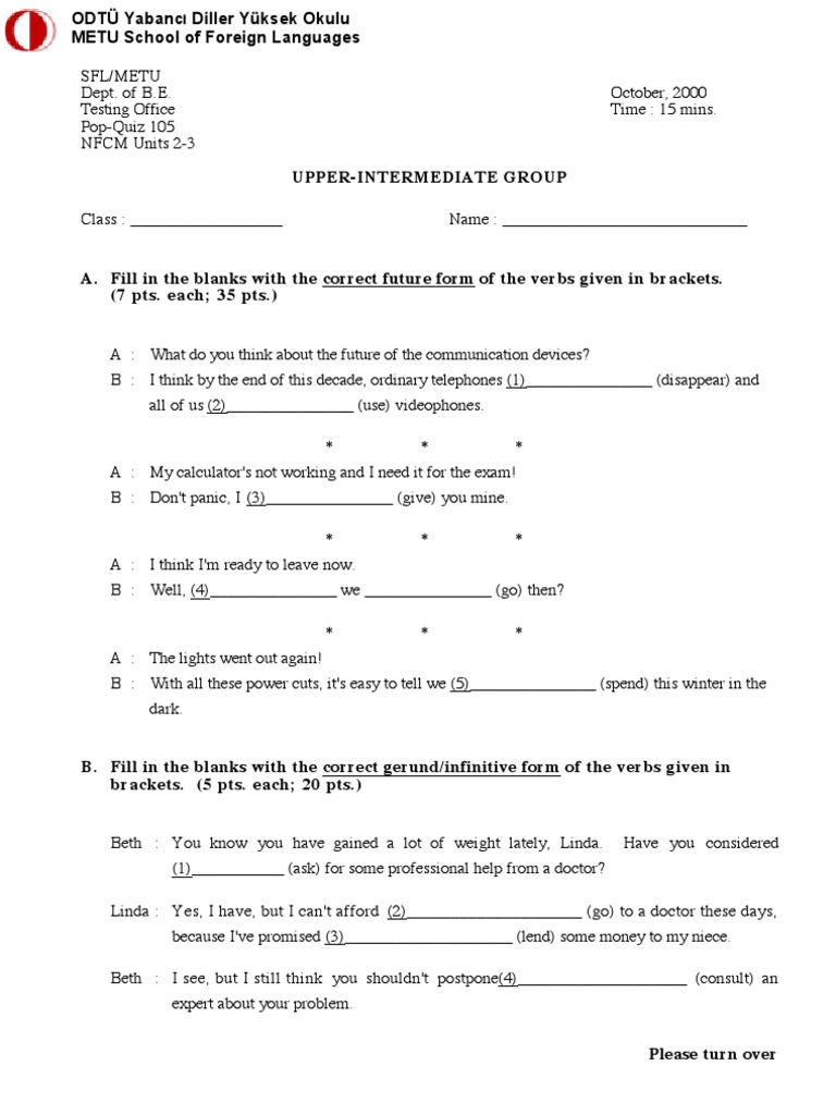 Upper Intermediate Exercises Future Forms | PDF