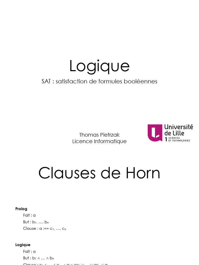 Logique SAT et algorithmes de résolution | PDF | Métalogique | Logique