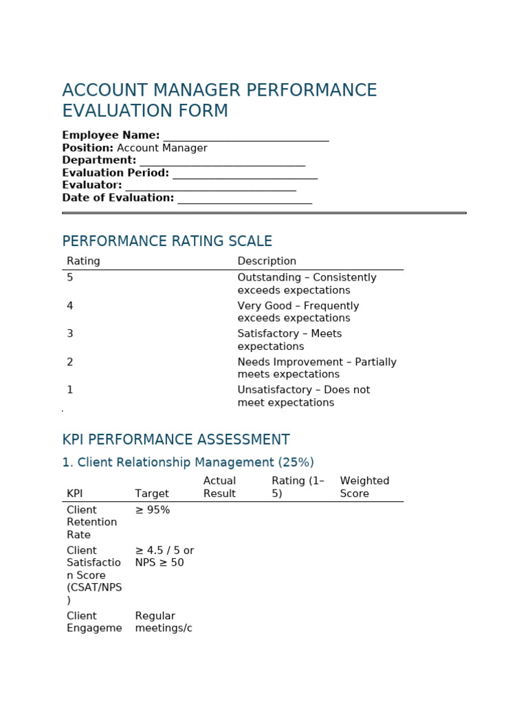 Account Manager Evaluation Form | PDF | Performance Indicator ...